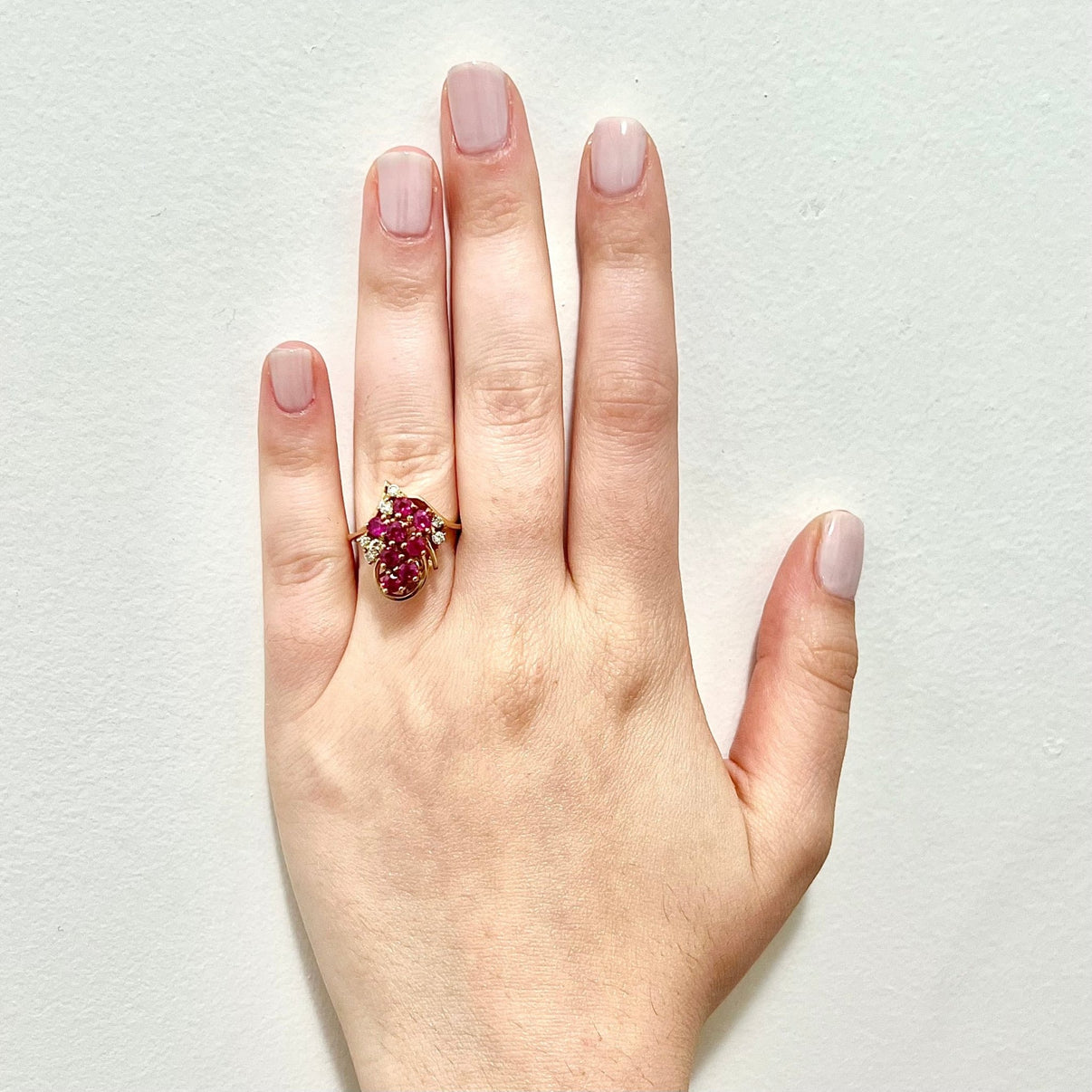 Vintage 14 Karat Yellow Gold Natural Ruby & Diamond Cocktail Ring ...